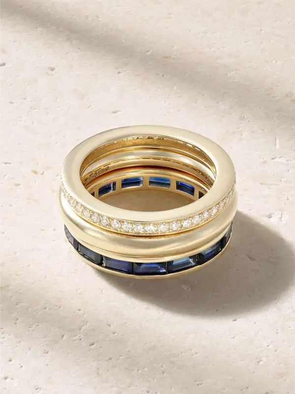 BY PARIAH Stack Set Of Three 14-karat Gold, Navy Sapphire And Diamond Rings - Blue