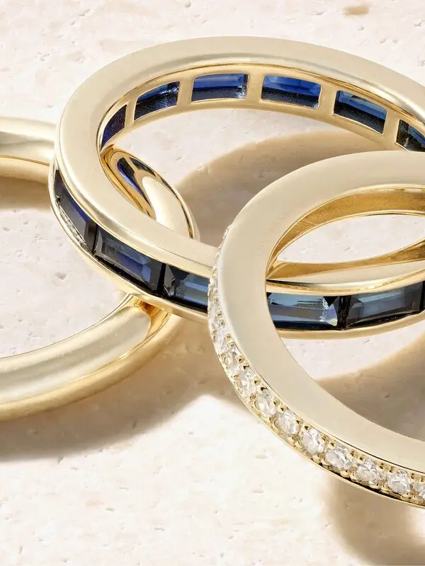 BY PARIAH Stack Set Of Three 14-karat Gold, Navy Sapphire And Diamond Rings