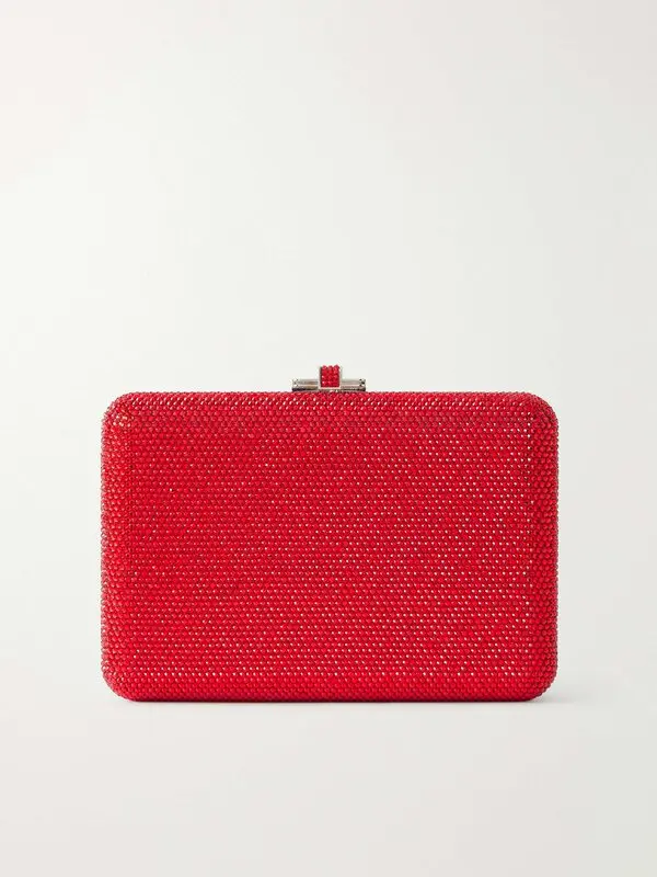 Judith Leiber Slim Slide Crystal-embellished Silver-tone Clutch