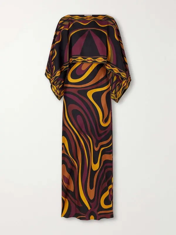 Emilio Pucci Cape-detailed Printed Silk-twill Maxi Dress