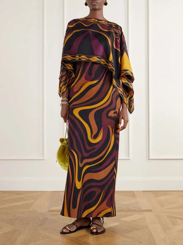 Emilio Pucci Cape-detailed Printed Silk-twill Maxi Dress