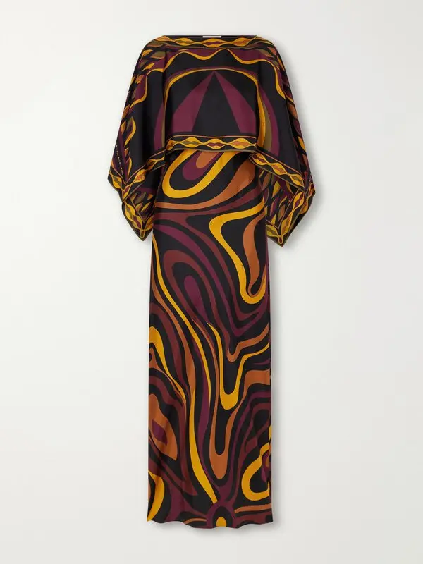 Emilio Pucci Cape-detailed Printed Silk-twill Maxi Dress - Multi