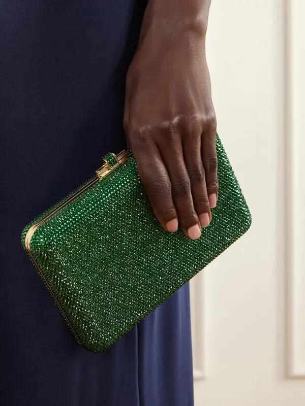 Judith Leiber Slim Slide Crystal-embellished Gold-tone Clutch