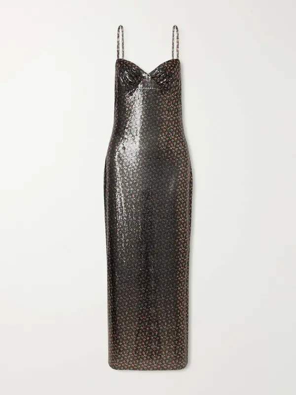 Rabanne Floral-printed Chainmail Gown