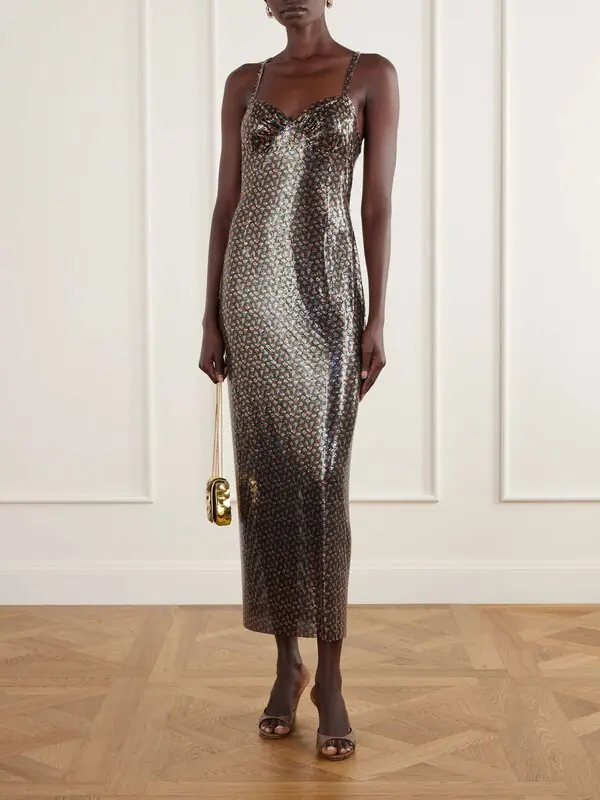 Rabanne Floral-printed Chainmail Gown