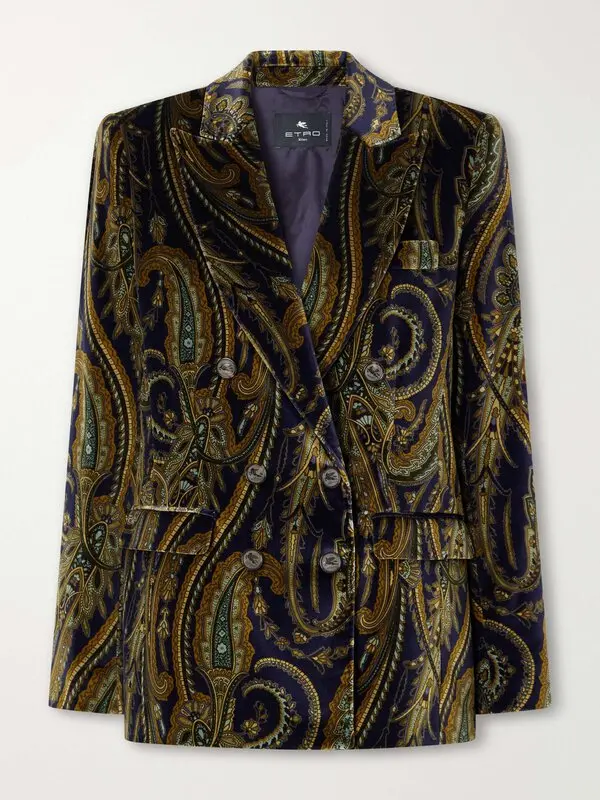 Etro Double-breasted Printed Cotton-blend Velvet Blazer