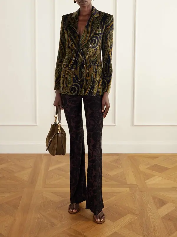 Etro Double-breasted Printed Cotton-blend Velvet Blazer