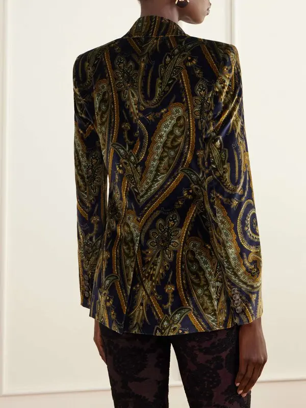 Etro Double-breasted Printed Cotton-blend Velvet Blazer