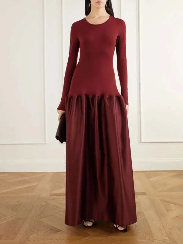 FFORME Catrin Gathered Jersey And Duchesse-satin Maxi Dress