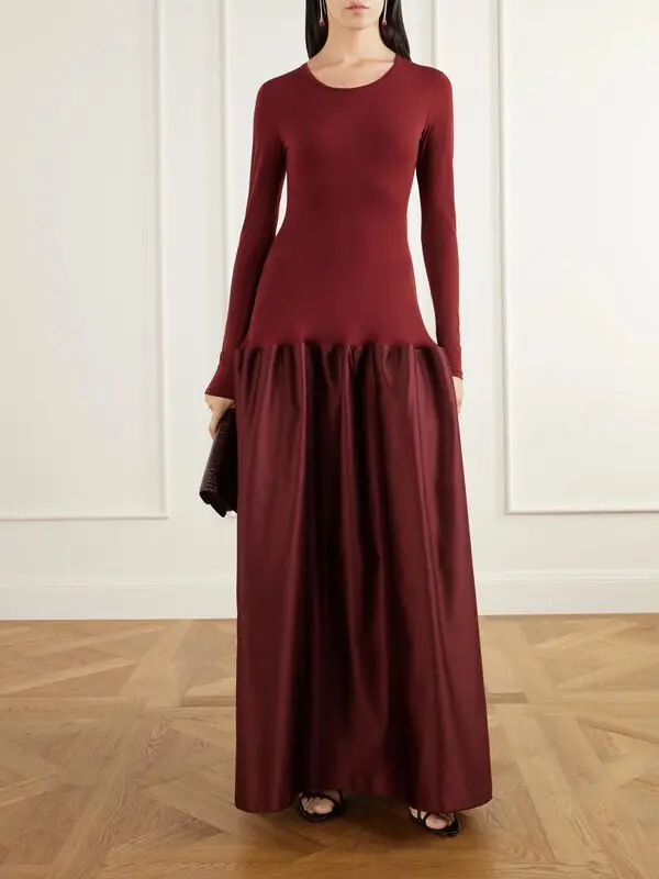 FFORME Catrin Gathered Jersey And Duchesse-satin Maxi Dress - Red
