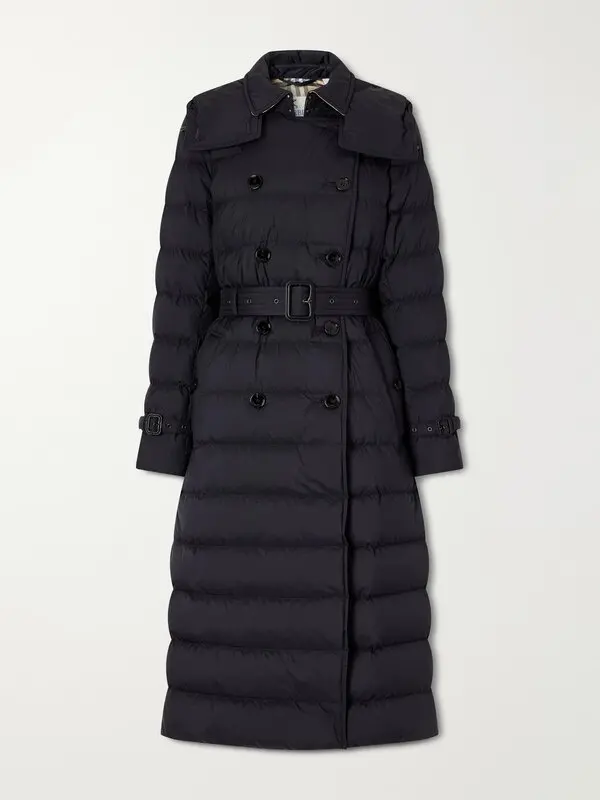 Burberry Belted Double-breasted Quilted Padded Shell Coat - Black