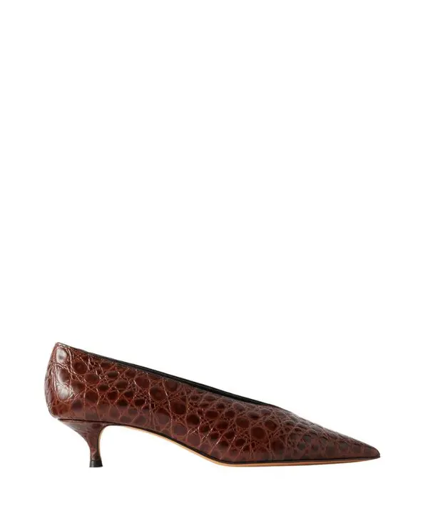 Le Monde Beryl Babouche 40 Croc-effect Leather Pumps - Brown