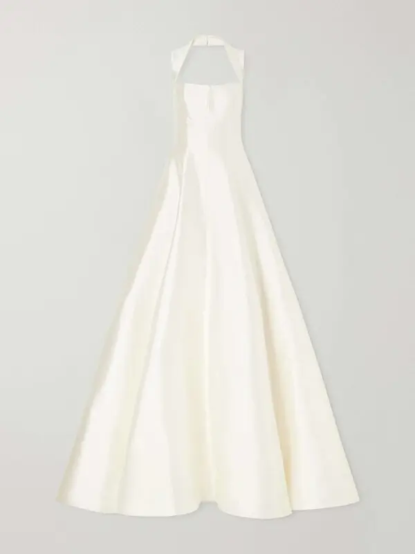 DANIELLE FRANKEL Liz Halterneck Beaded Wool And Silk-blend Twill Bustier Gown - Ivory