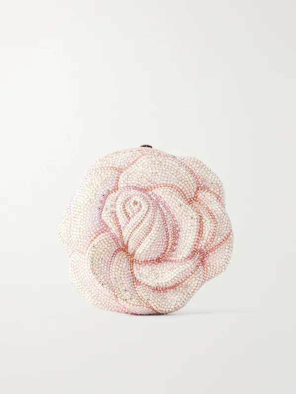 Judith Leiber Rose Crystal-embellished Silver-tone Clutch