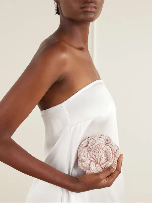 Judith Leiber Rose Crystal-embellished Silver-tone Clutch