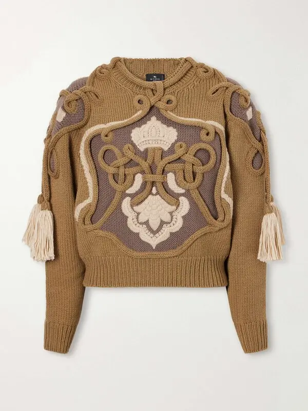 Etro Tasseled Embroidered Wool Sweater