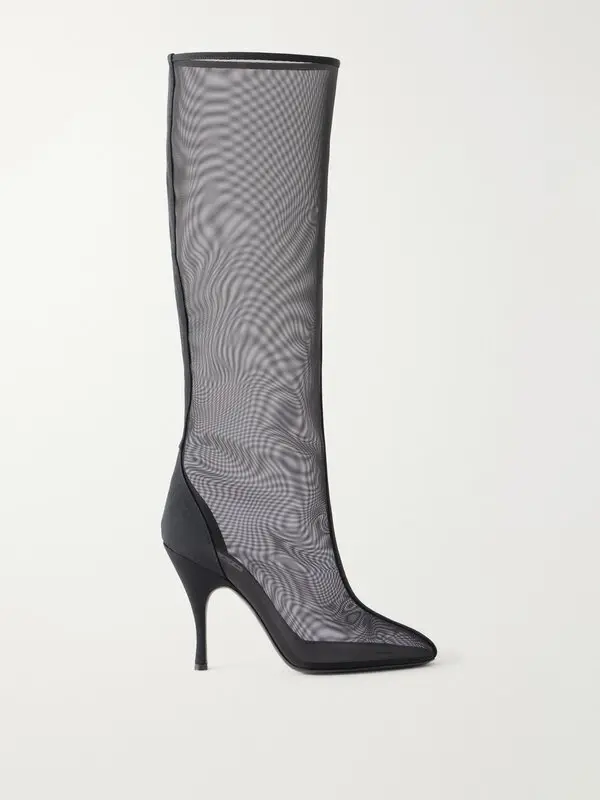 Alaïa Tube 100 Grosgrain-trimmed Tulle Knee Boots - Black