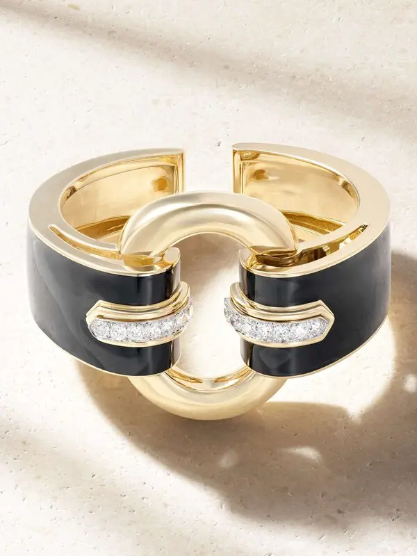 David Webb Strap 18-karat Gold, Platinum, Diamond And Enamel Cuff - Black