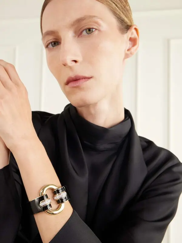 David Webb Strap 18-karat Gold, Platinum, Diamond And Enamel Cuff