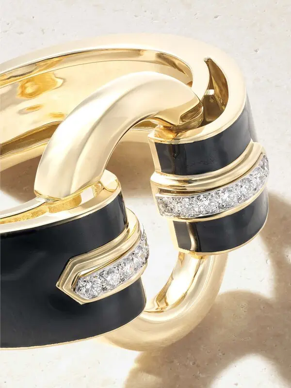 David Webb Strap 18-karat Gold, Platinum, Diamond And Enamel Cuff
