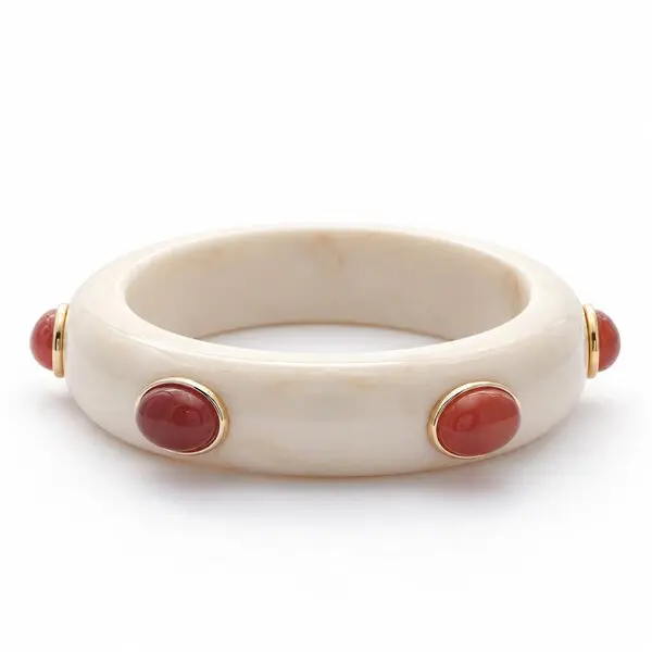 HYE JANE JEWELRY White / Orange Adler Resin & Semiprecious Gemstone Bangle