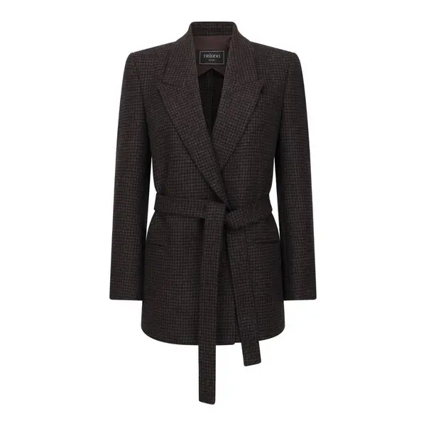 TRIONA Houndstooth Laoise Belted Merino Wool Jacket
