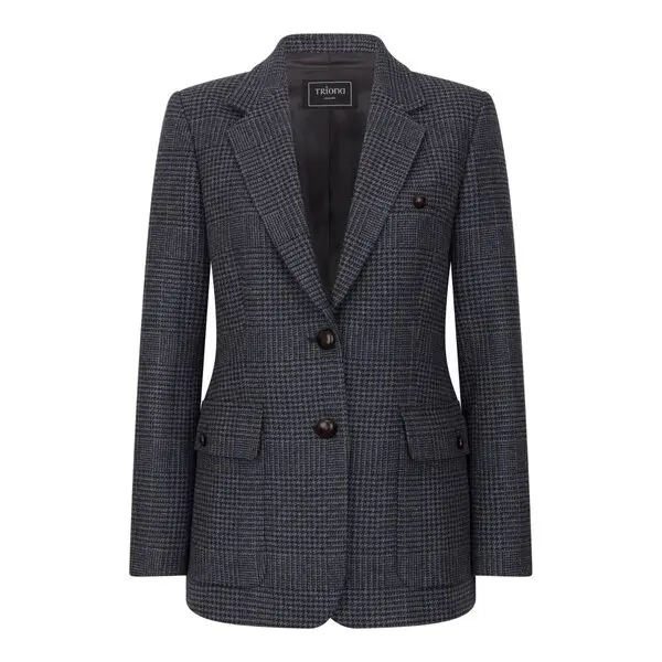 TRIONA Navy Check Una Patch Pocket Merino Lambswool Jacket