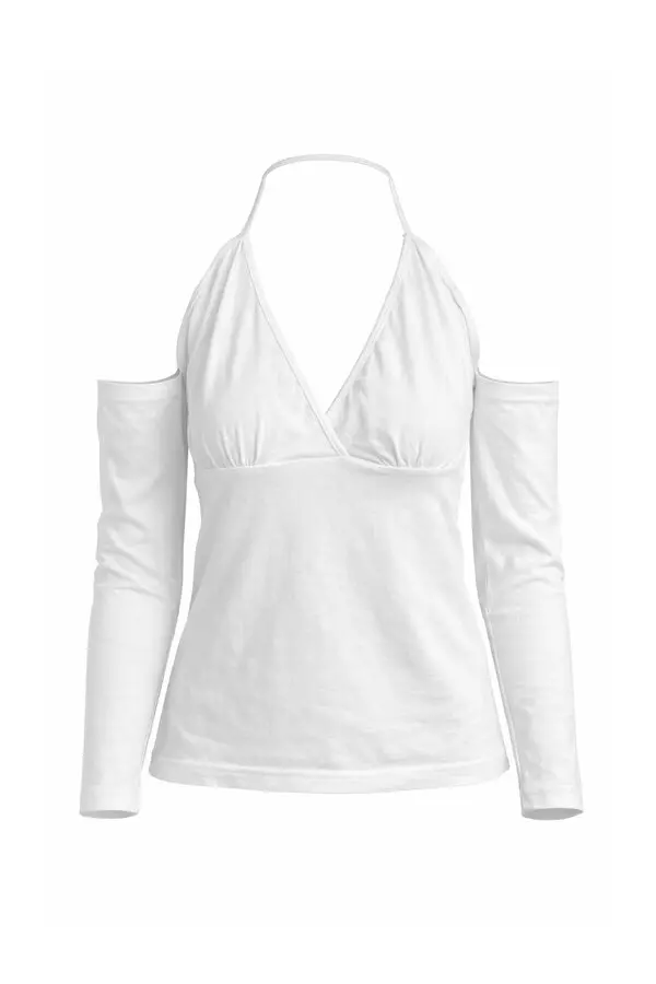 CONQUISTA Cold-shoulder Halterneck Long-sleeve Top