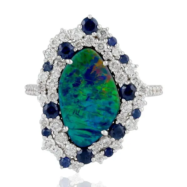ARTISAN 18k Gold Opal, Sapphire & Diamond Statement Ring - White