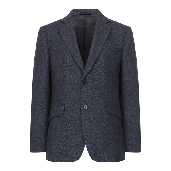 TRIONA Navy Herringbone Oisin Slim Fit Merino Wool Tweed Jacket