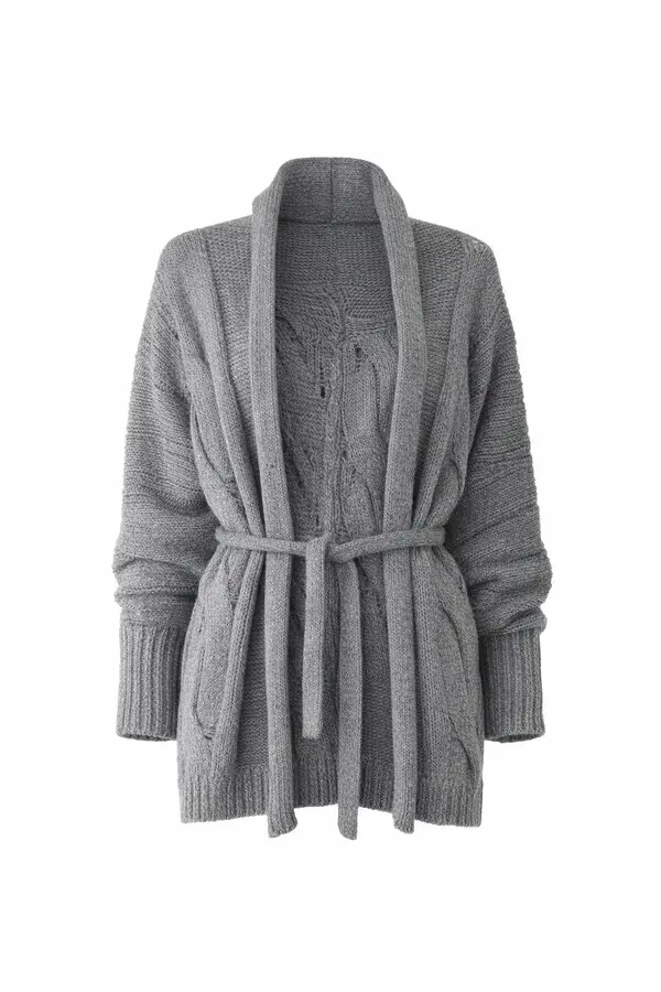 CONQUISTA Belted Cable Knit Cardigan