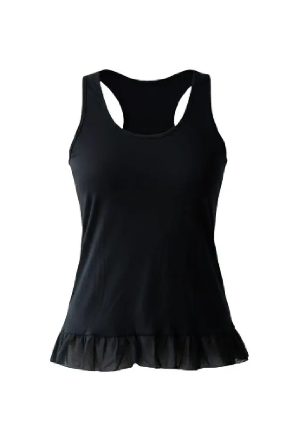 CONQUISTA Racerback Tank Top With Ruffle Hem - Black