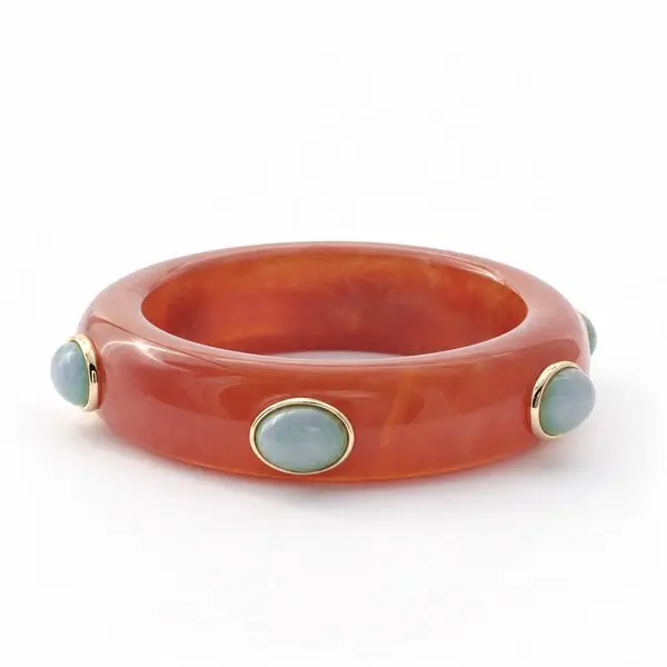 HYE JANE JEWELRY Orange / Blue Adler Resin & Semiprecious Gemstone Bangle
