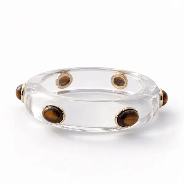 HYE JANE JEWELRY White / Brown Adler Resin & Semiprecious Gemstone Bangle - White/brown