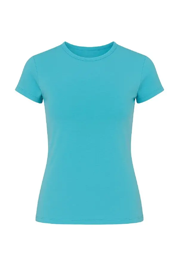 CONQUISTA Classic Fitted Crew-neck T-shirt In Fresh Turquoise