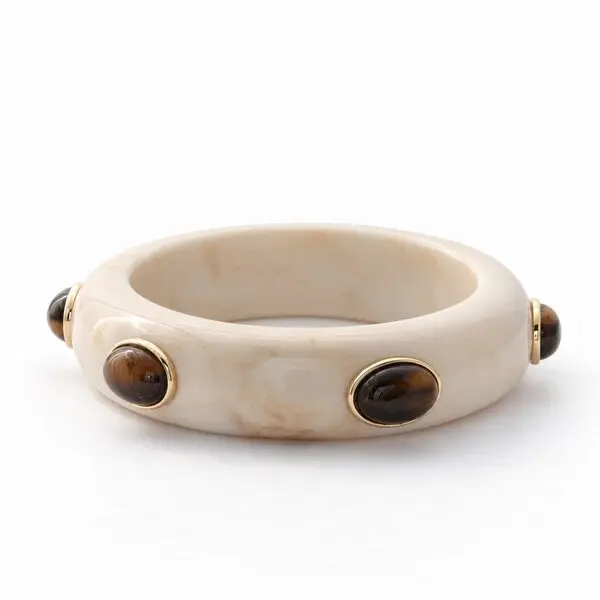 HYE JANE JEWELRY Adler Resin & Semiprecious Gemstone Bangle - White/brown