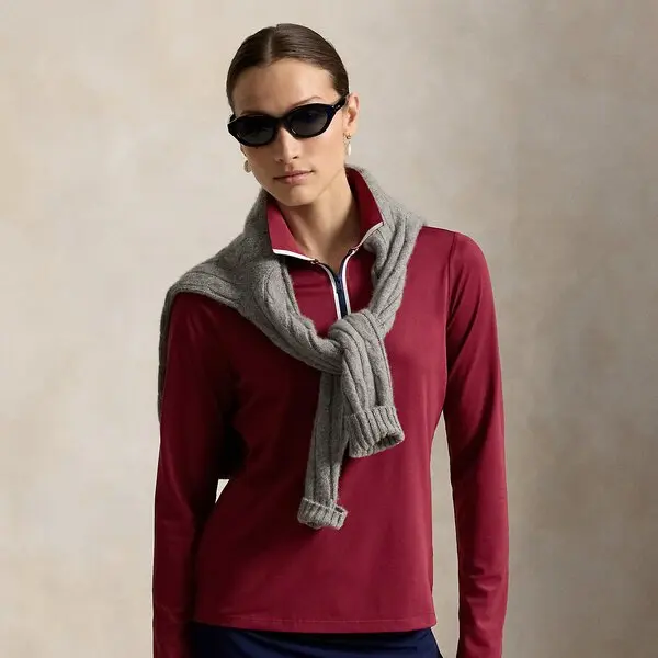 Ralph Lauren Quarter-zip Long-sleeve Polo Shirt - Garnet Multi