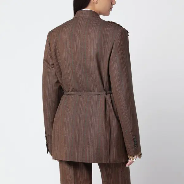 Dries Van Noten Pinstripe Jacket With Sequin Embroidery