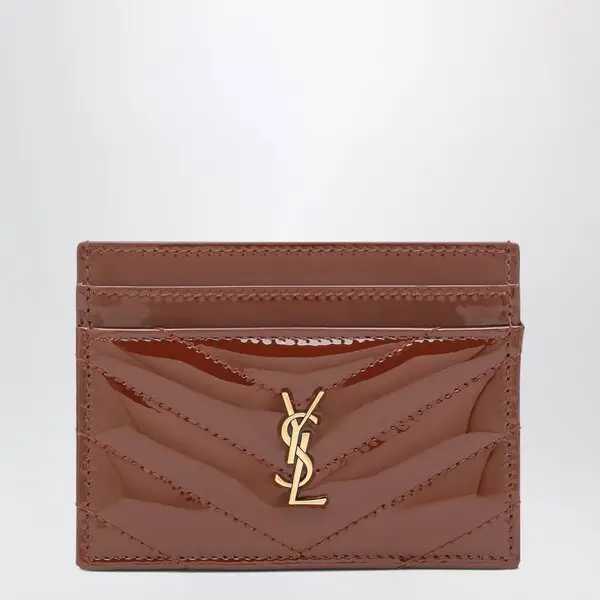 Saint Laurent Cassandre Card Holder In Patent Leather - Brown