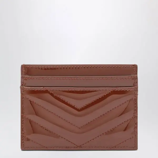 Saint Laurent Cassandre Card Holder In Patent Leather - Brown