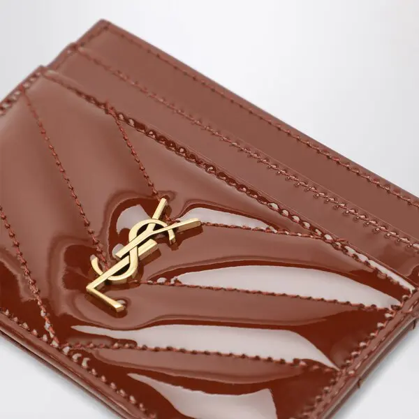 Saint Laurent Cassandre Card Holder In Patent Leather - Brown