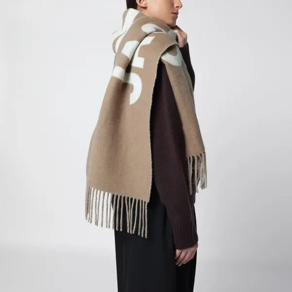 Jacquemus Taupe Wool Scarf With Logo - Brown