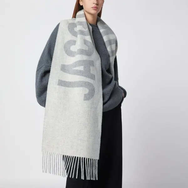 Jacquemus Wool Scarf With Logo - Grey