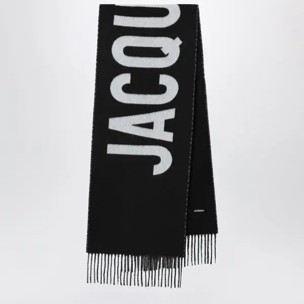 Jacquemus Wool Scarf With Logo - Black