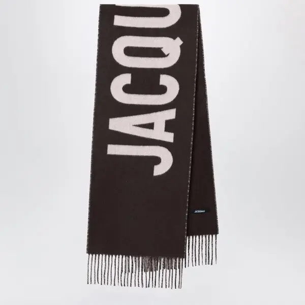 Jacquemus Dark Wool Scarf With Logo - Brown