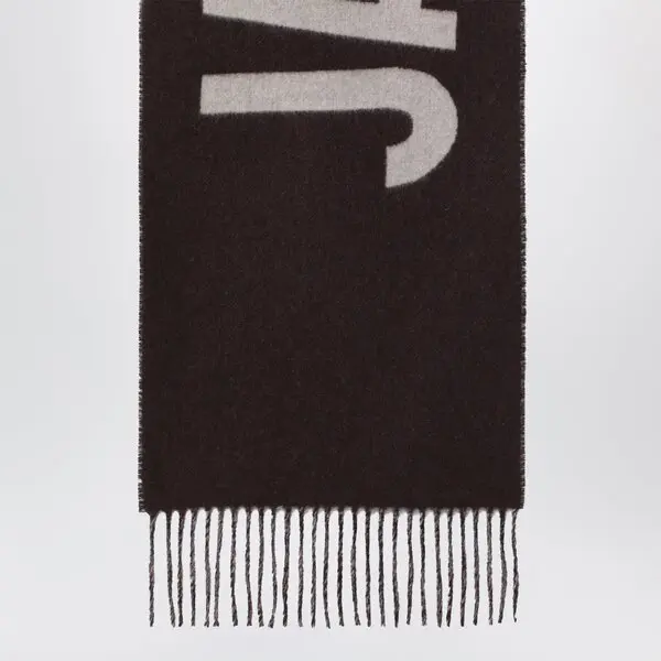 Jacquemus Dark Wool Scarf With Logo - Brown