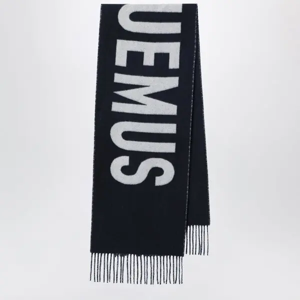 Jacquemus Navy Wool Scarf With Logo - Blue