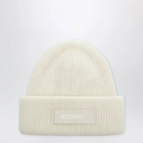 Jacquemus Gros Grain Beanie In Alpaca Blend - White