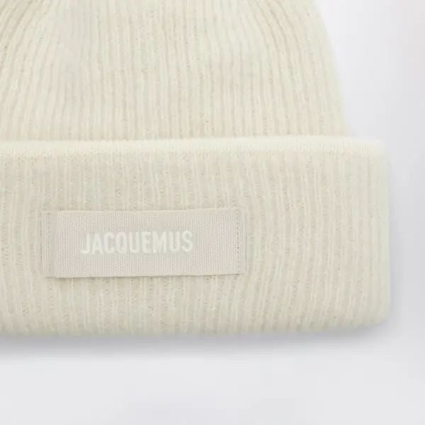 Jacquemus Gros Grain Beanie In Alpaca Blend - White