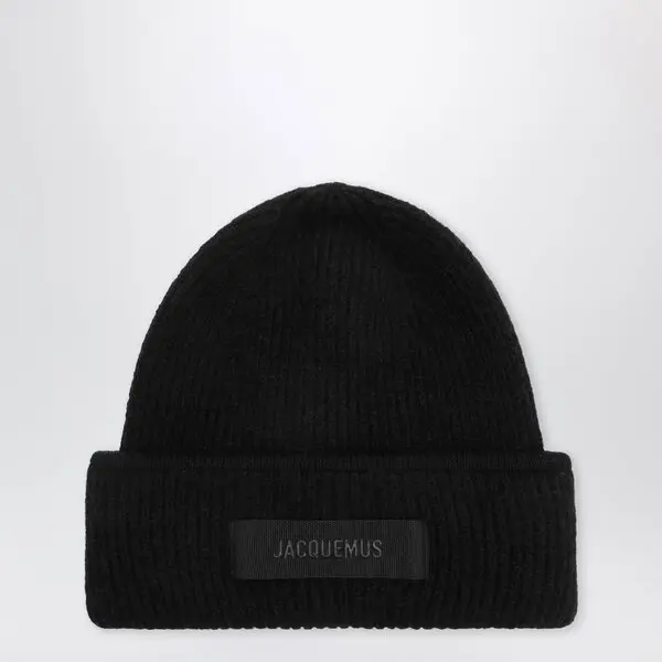 Jacquemus Gros Grain Beanie In Alpaca Blend - Black